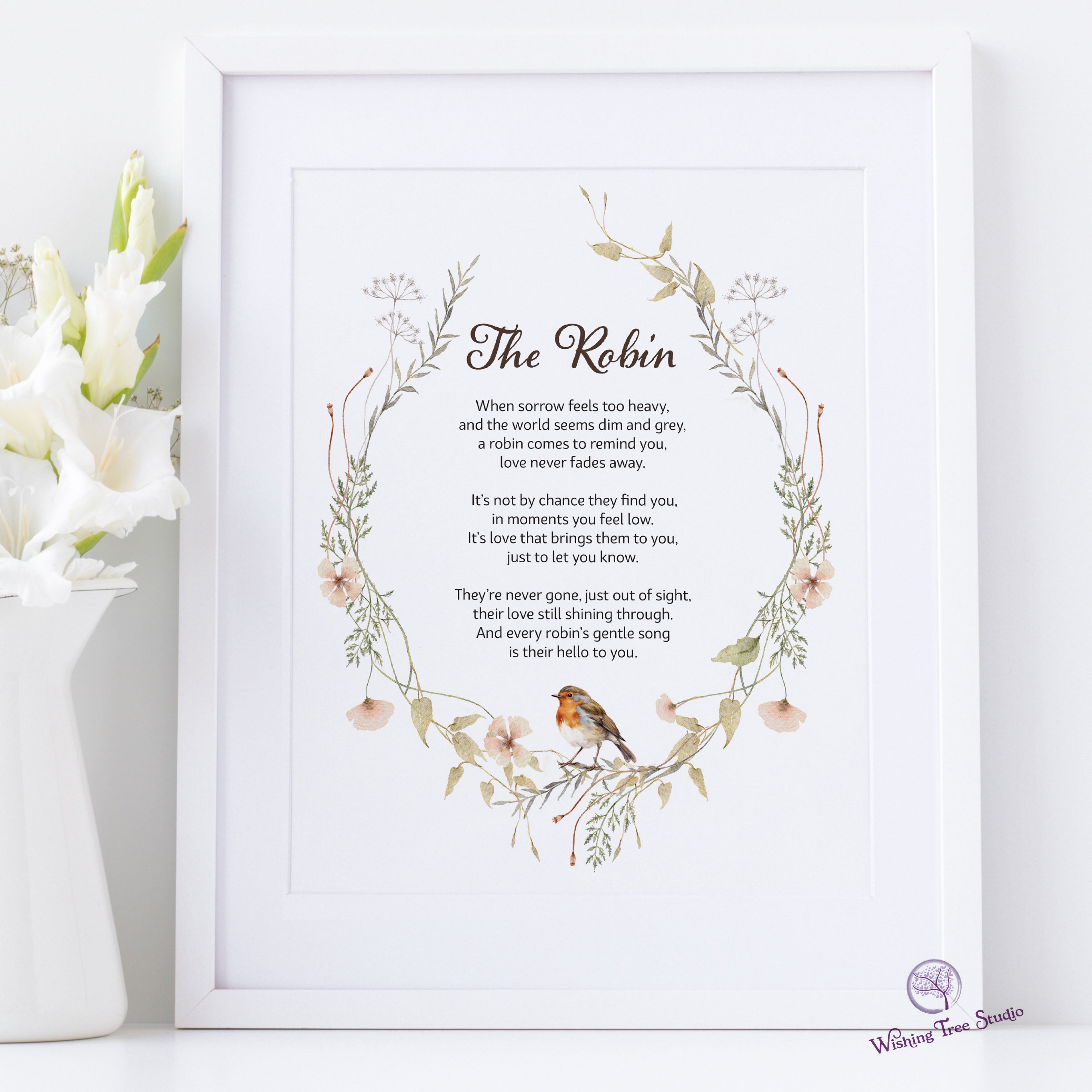The Robin Remembrance Poem Frame | Bereavement Gift | Wishing Tree Studio