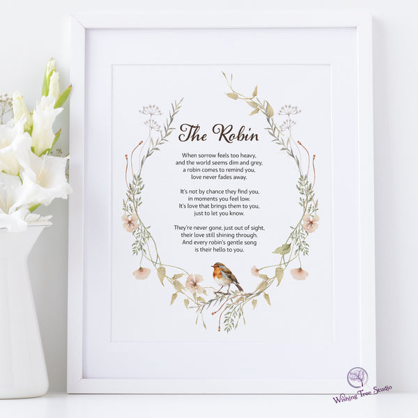 The Robin Remembrance Poem Frame | Bereavement Gift | Wishing Tree Studio